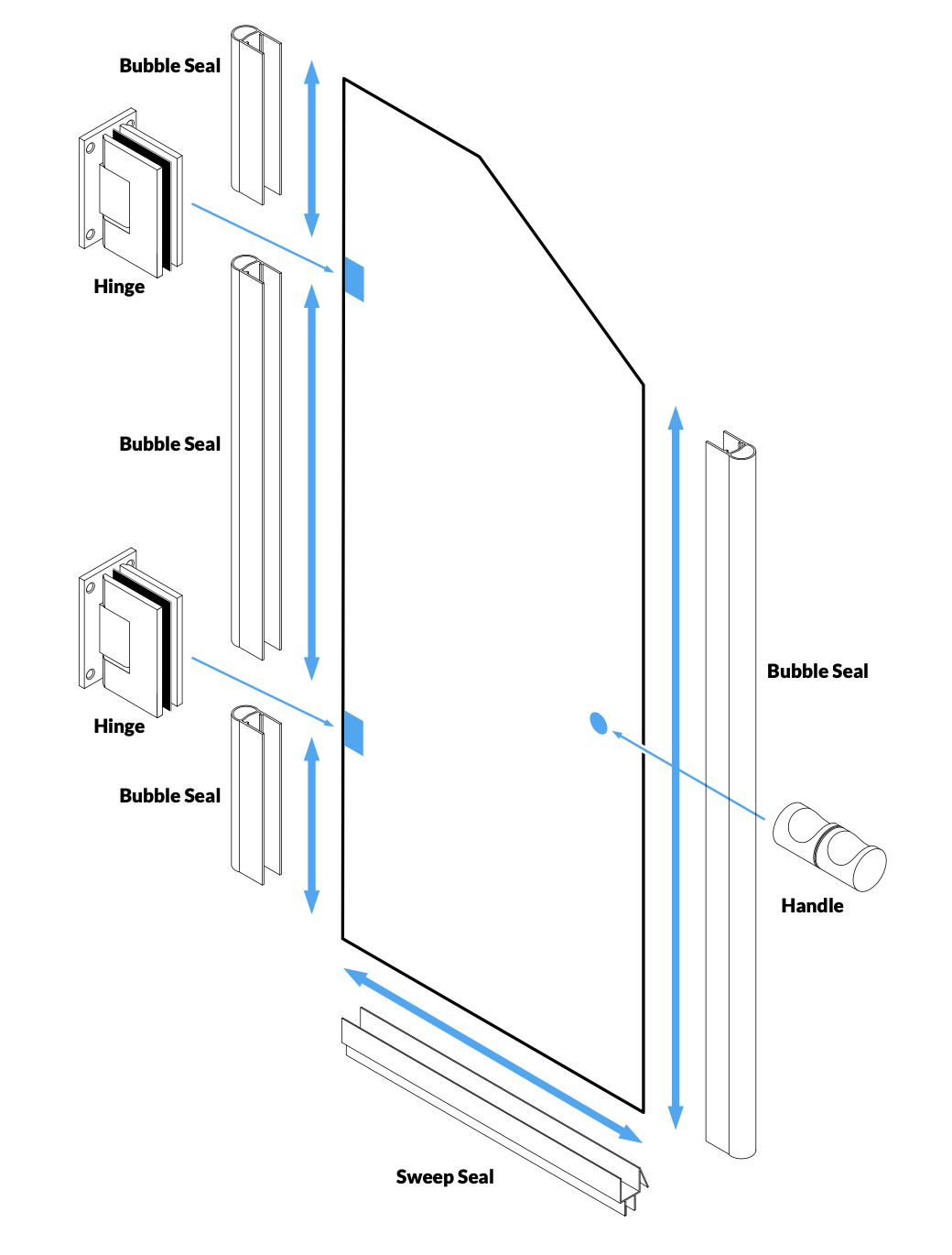 Bespoke Sloping Corner Cut Off Custom Shower Door